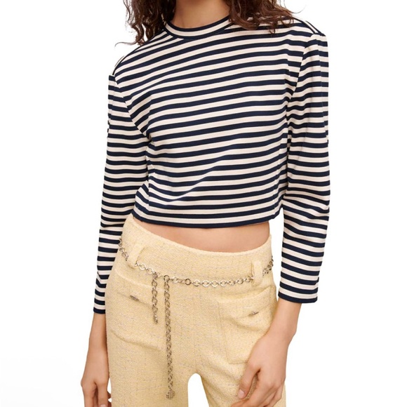 Maje | Tops | Maje Striped Long Sleeve Top In Navy And Cream | Poshmark